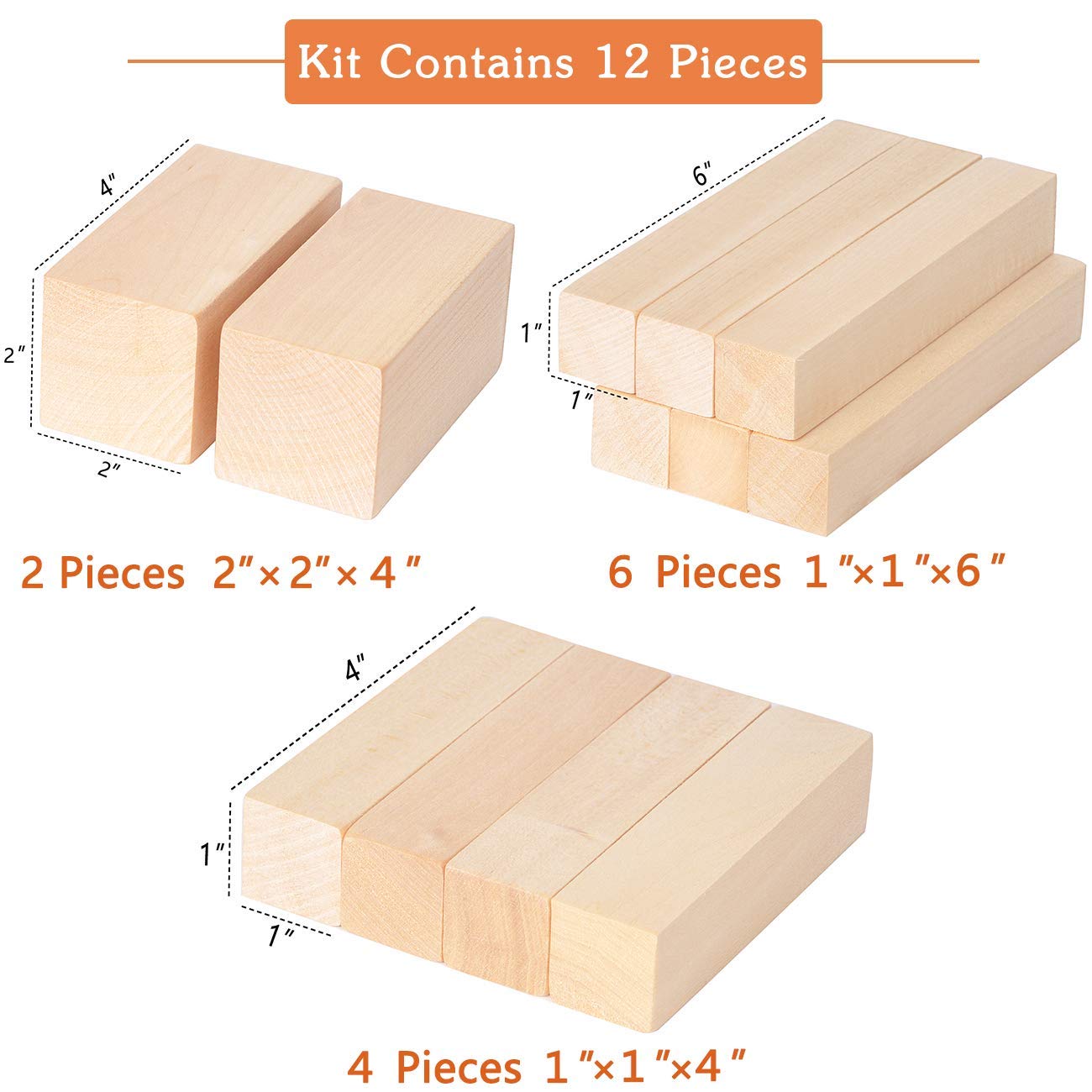 Kingcraft 12 Pack Basswood Carving Blocks Soft Solid Wooden Whittling Kit for Whittler Starter Kids