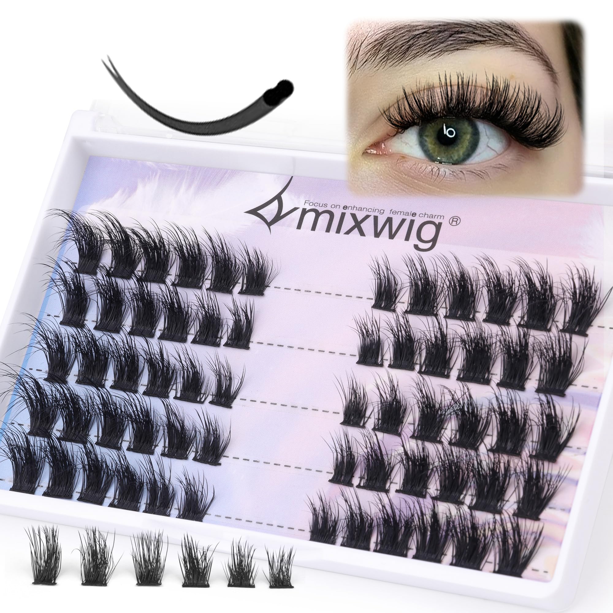 Lvmixwig Cluster Lashes Fluffy D Curl Cat Eye Lashes Dramatic Faux Mink Eyelashes Extensions Nartual look Individual Lashes DIY at Home 6D Volume False Eyelashes Flat Lashes, Black, 1.0 Count, 5Pack