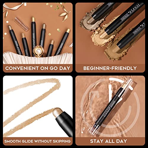 LUXAZA 3Pcs Neutral Eyeshadow Stick Set, Shimmer Brown And Metallic Cream Eyeshadow Pen,Long Lasting Waterproof Smoky Eye Makeup…