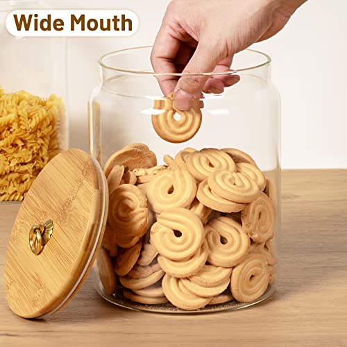Totexil Large Glass Jars, 1 Gallon Thicken Glass Food Storage Jars with Bamboo Lids, Airtight Glass Canisters with Mental Handle, Kitchen Storage Containers for Coffee Beans, Cookie, Flour, Rice, Nuts