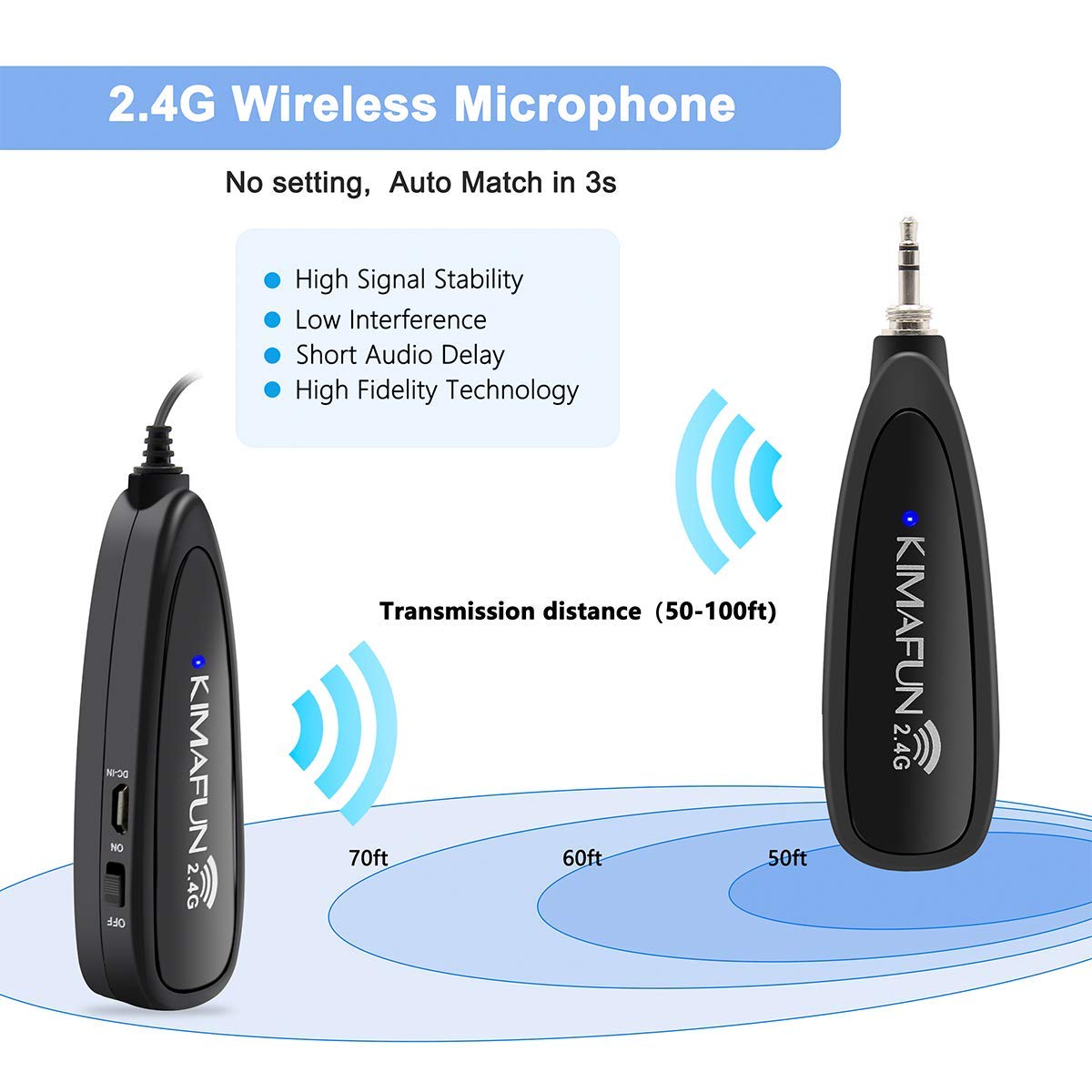 KIMAFUN Wireless Microphone Headset, 2.4G Wireless Microphone System Transmitter & Receiver, Headset and Handheld 2 in 1 for Voice Amplifier, Recording, Speaking, Online Chatting (G100)