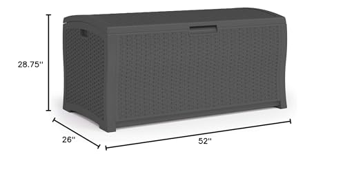 Suncast 122-Gallon Extra Large Resin Wicker Outdoor Storage Deck Box, Peppercorn