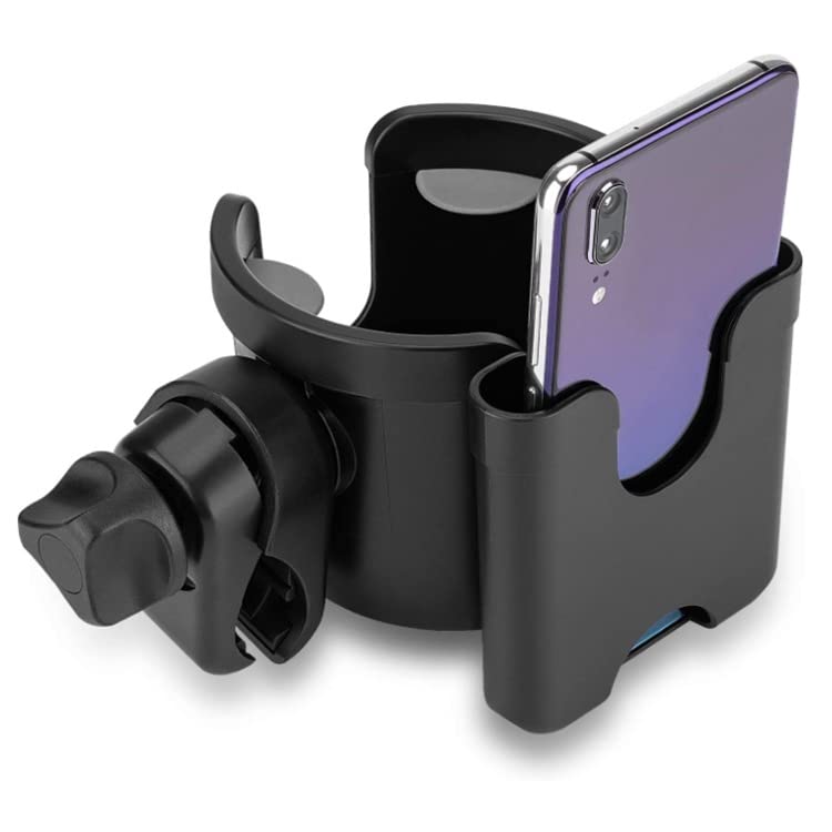 Stroller Accessories Cup Holder with Phone Holder, Bike Cup Holder, 2-in-1 Bottle Holder for Stroller,Bicycle, Wheelchair, Walker, Scooter