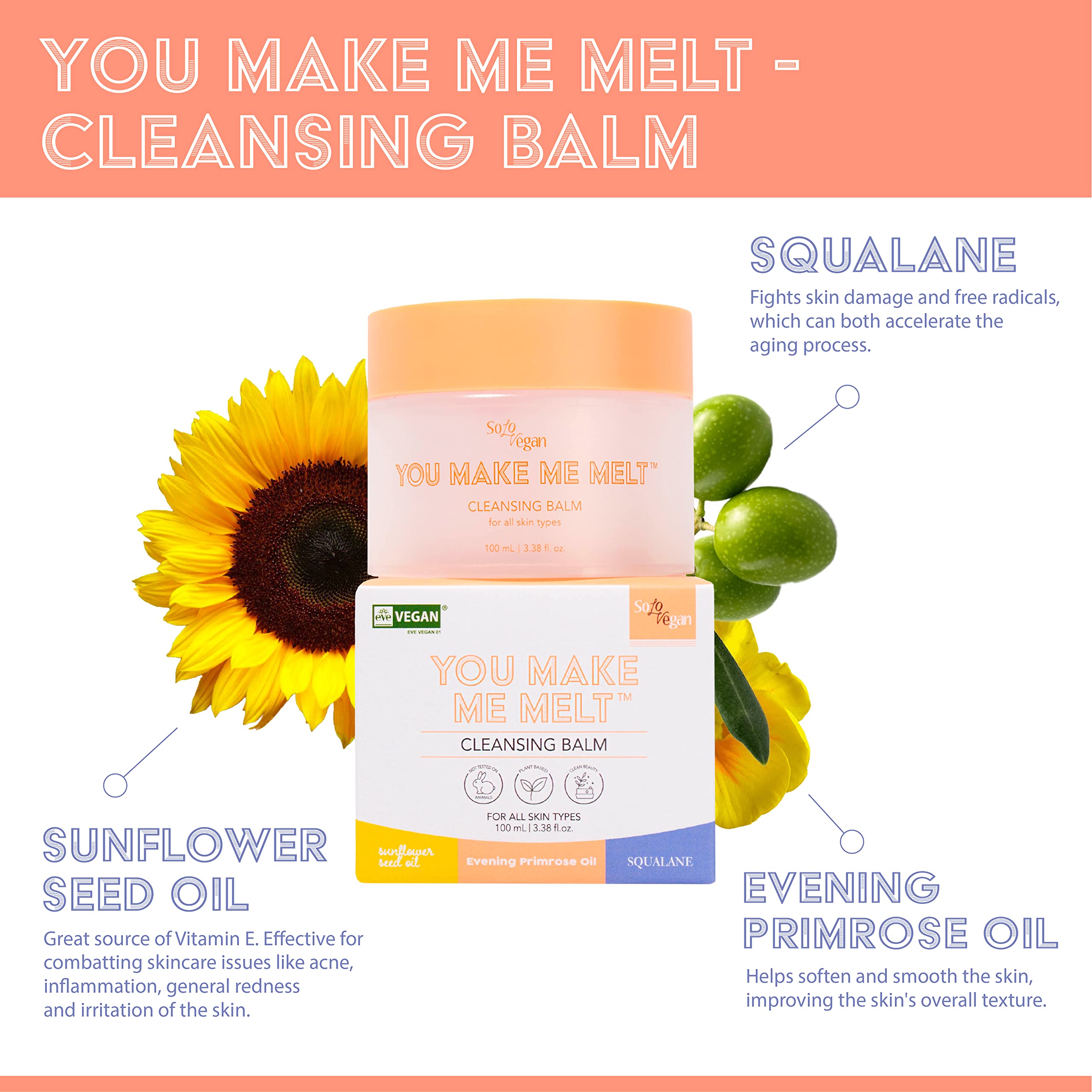 SoloVegan You Make Me Melt Cleansing Balm Make Up Remover 100ml Eye Makeup Remover Korean Skincare Cleanser Makeup Remover Balm I K-beauty I Vegan