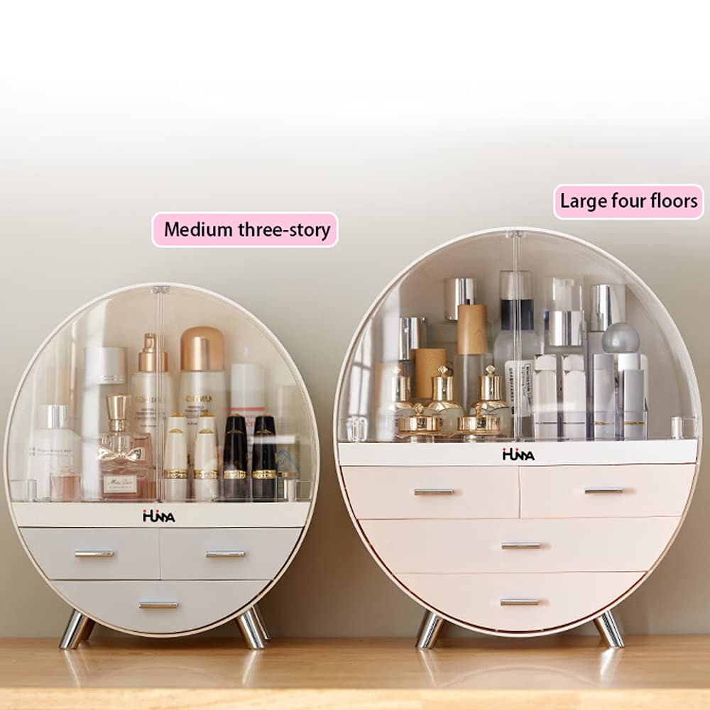 Ihuiniya STORi Makeup Storage Organizer Box，Cosmetics storage display rack with drawer，Waterproof, dustproof, elegant display cabinet，Suitable for bathroom countertop, bedroom dresser (Large Gray)