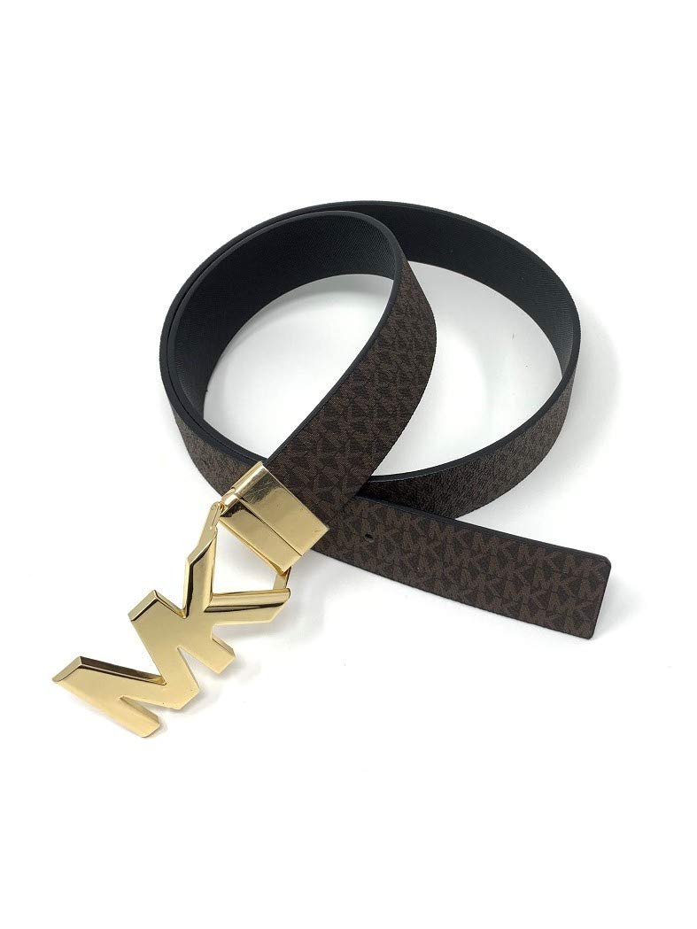 Michael Kors 38mm Leather Reversible MK Logo Plaque Buckle Belt (Brown/Black, M)