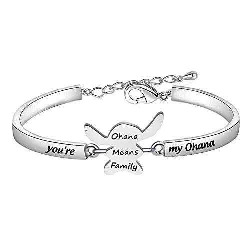 KUIYAI Ohana Bracelet Cartoon Gift You're My Ohana Bangle Means Family Hawaiian Jewelry for Family Best Friends BFF Jewelry (BR- Silver)