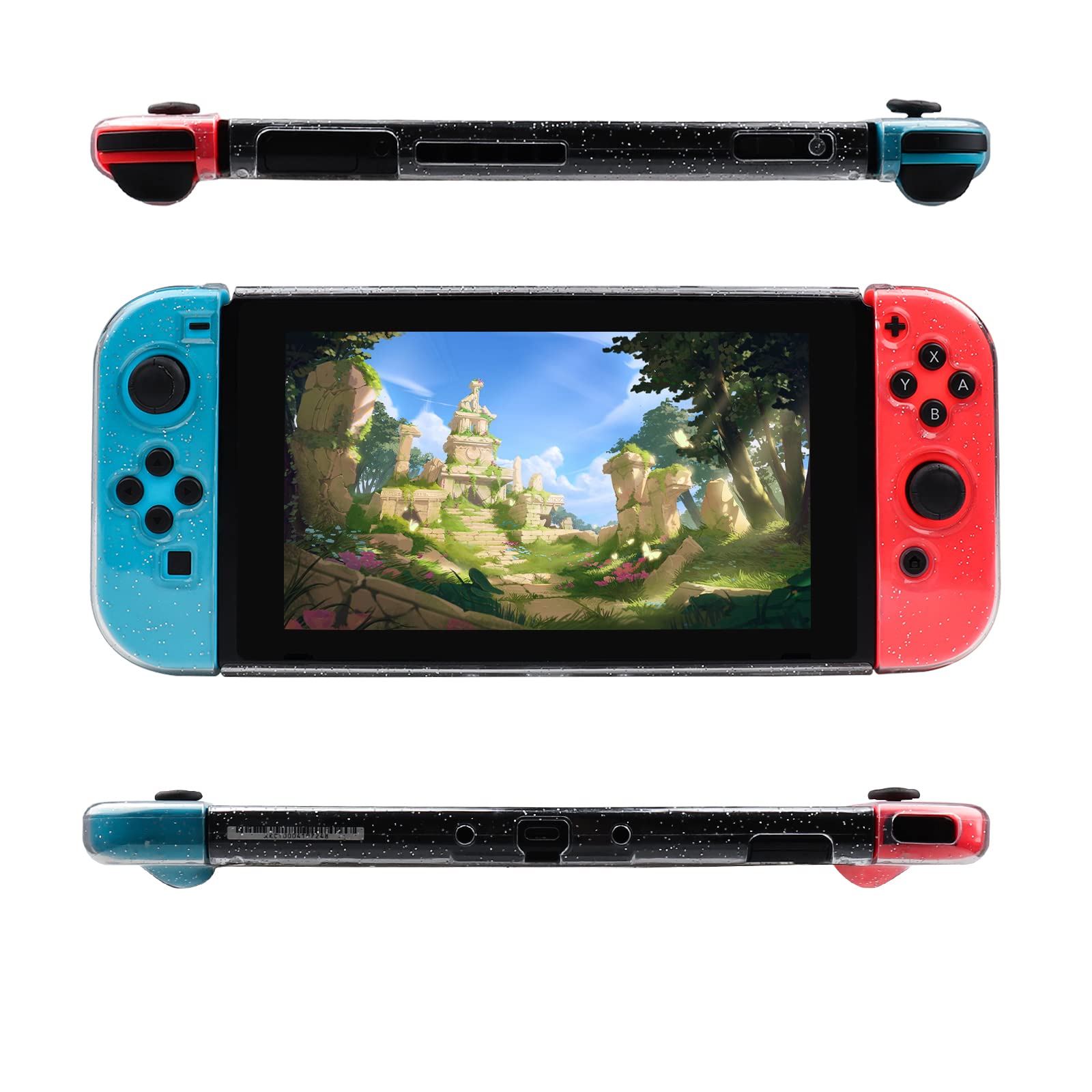 RALAN Protective Case Compatible with Nintendo Switch 2017,Soft Glitter Cover with Shock-Absorption and Yellowing-Resistant Anti-Scratch Design Protective Case + 4 Glitter caps.