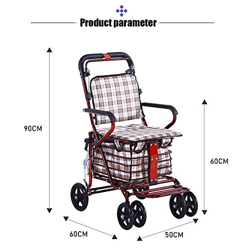 Walker,Four Wheeled Walker with seat Foldable Rollator Walker in Iron with Pedal Lightweight Four Wheeled Walker to Meet Daily Needs Outdoor,Product Load 150kg/330lbs