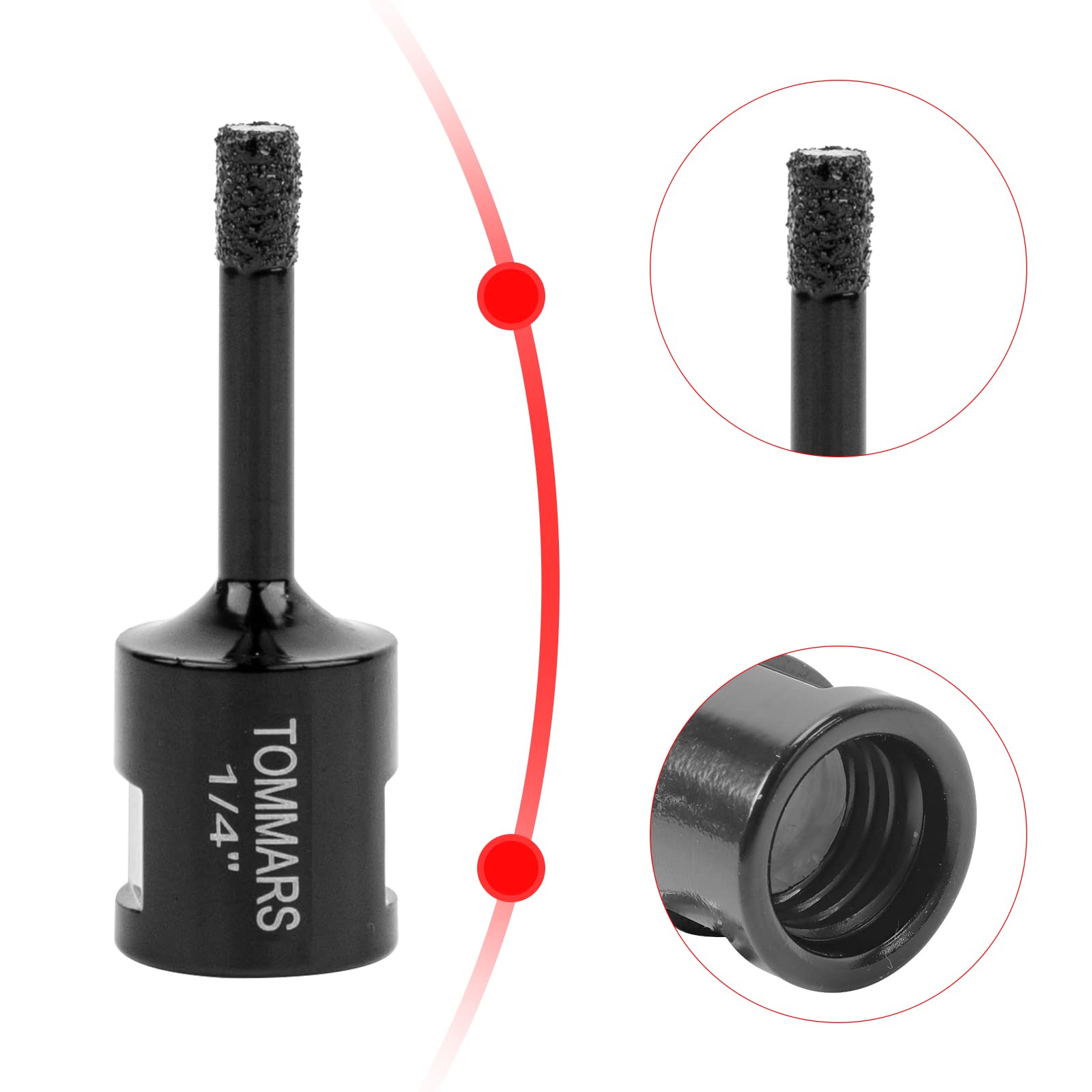 TOMMARS 2 Pc Diamond Core Drill Bit, 1/4" (6mm) Diamond Vacuum Brazed Hole Saw max. 35 Holes Drill for Porcelain Ceramic Tile Marble