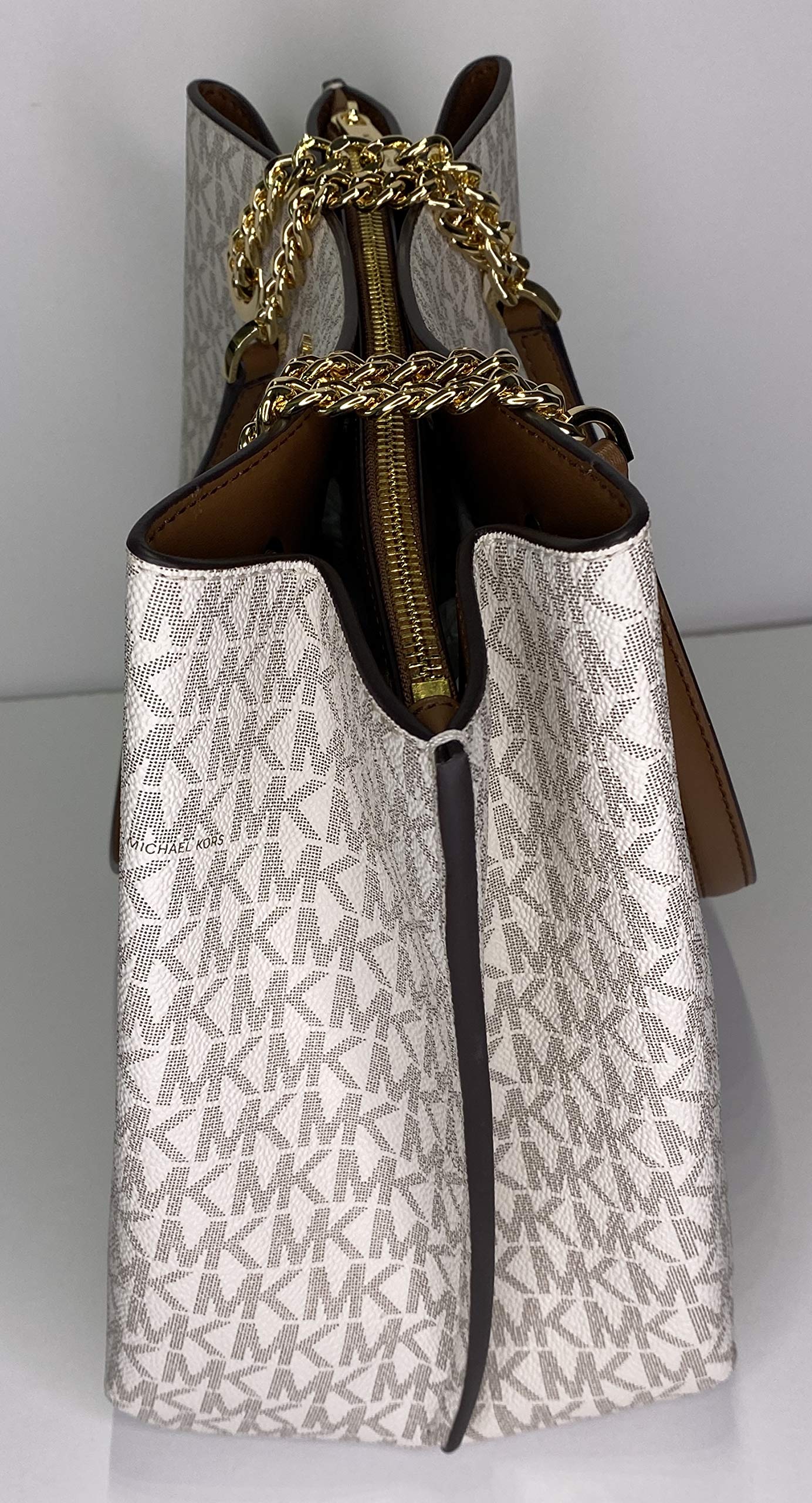 MICHAEL Michael Kors Teagen Satchel bundled with Phone Wallet/Wristlet & Handbag Hook (Signature MK Vanilla)
