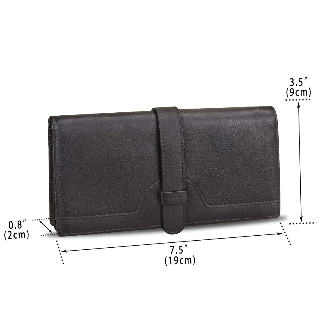 LRTO Genuine Leather Purse Wallet for Women RFID-Blocking Retro Handmade Clutch Wallets Money Clip Card Organizer (Black)
