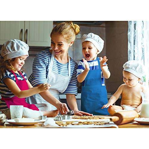 SATINIOR 12 Pieces Kids Apron and 12 Pieces Chef Hat, Child's Adjustable Aprons and Chef Hat Kitchen Bib Aprons with 2 Pockets for Boy Girls Kitchen Cooking Baking Wear(Multi-colors, L for 7-13 Age)