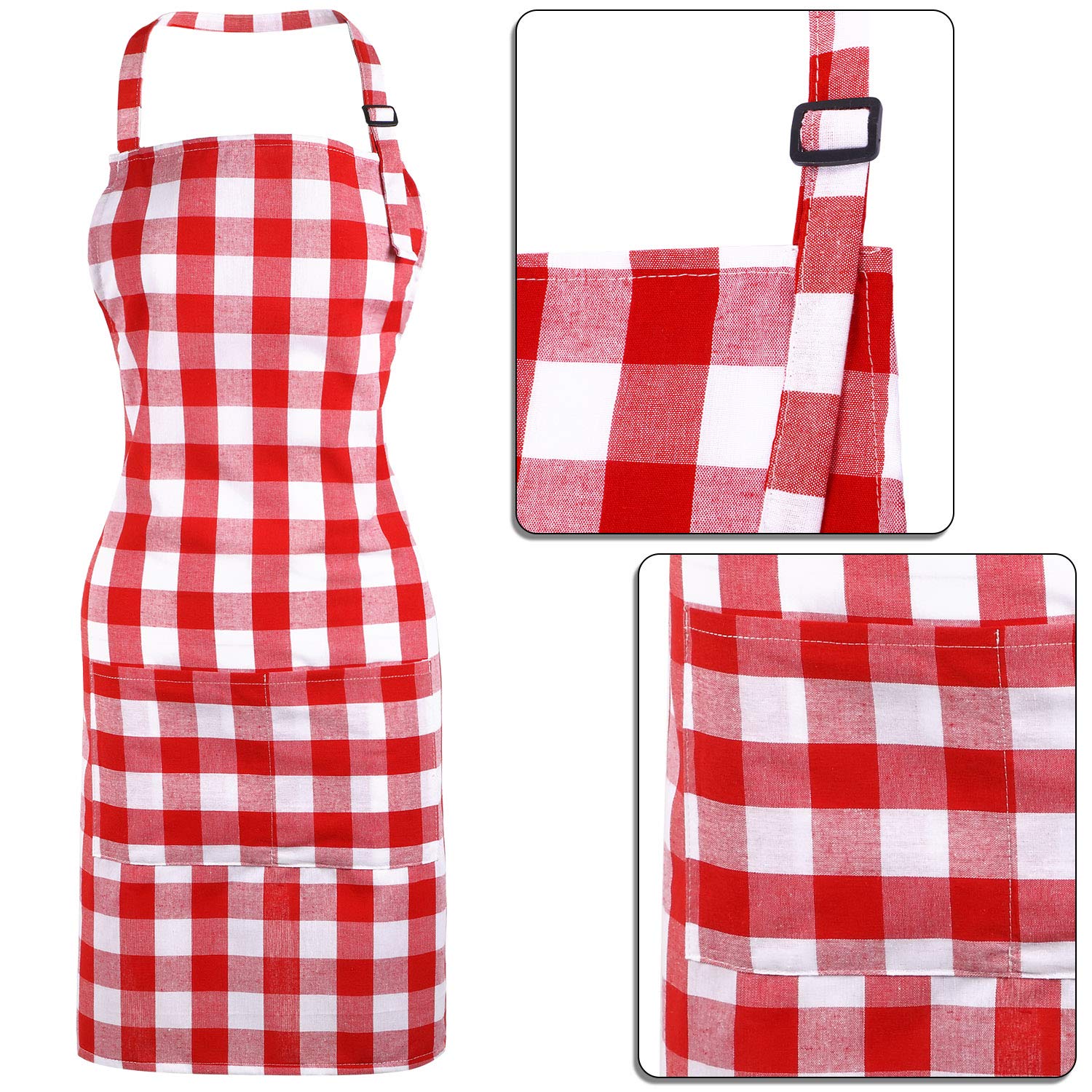 SATINIOR 2 Pcs Chef Costume Chef Hat Apron Set for Adult Baker Apron Hat Costume for Halloween Cosplay Party Gift (Red, White,Plaid Style)