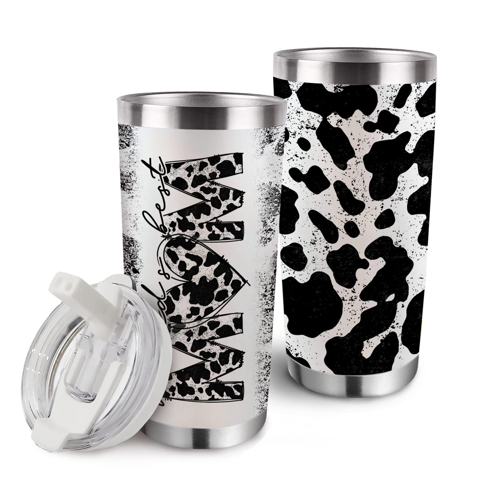 Paayna Best Mom Insulated Vacuum Tumbler with Lid, Mother's Day Birthday Gifts for Mom Women Grandma, Cow Print Stainless Steel Double Wall Cup, 20 oz Travel Detachable Straw Mug