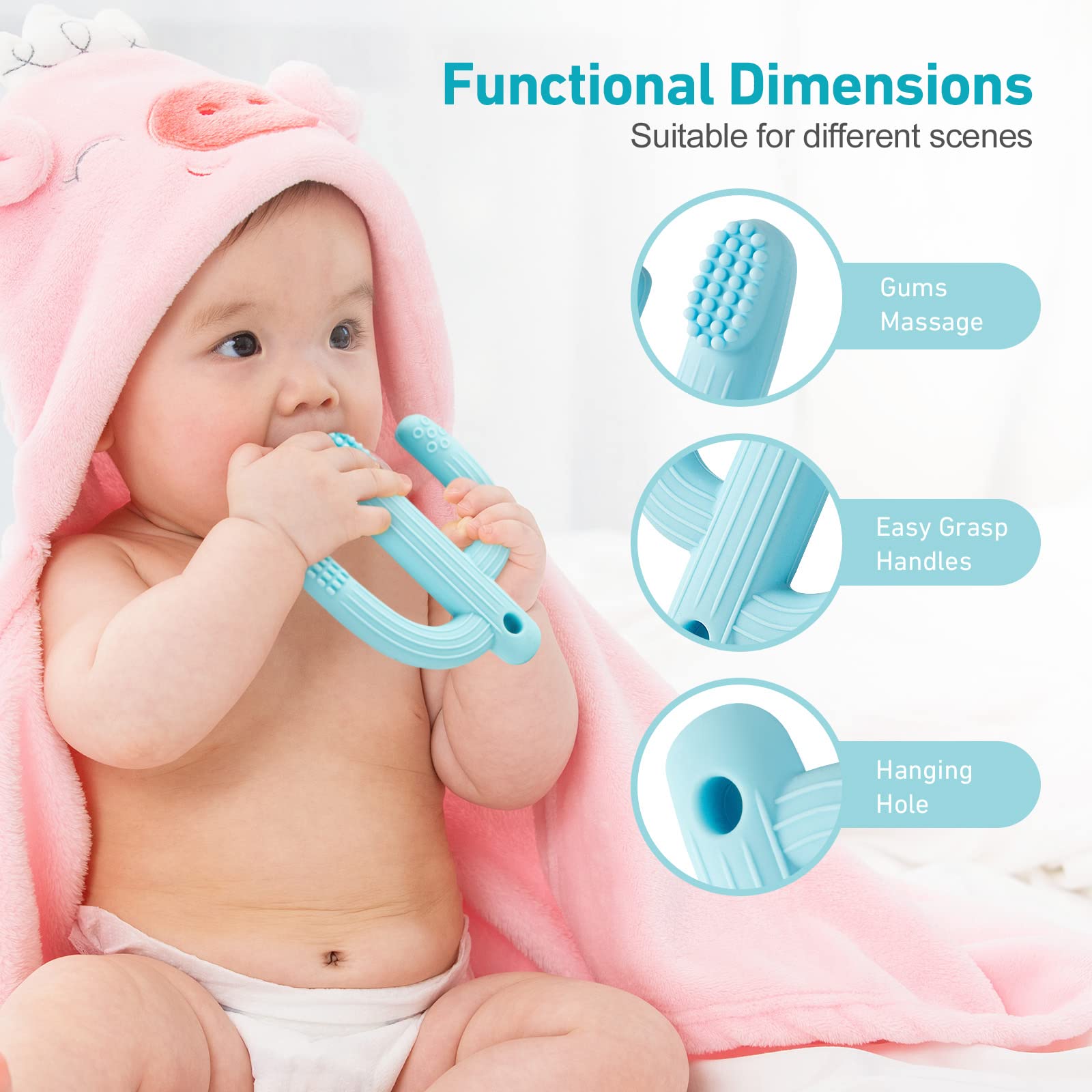 SHARE&CARE BPA Free Silicone Giraffe Baby Teether and Cactus Baby Toothbrush Teether, for 3 Months Above Infant Sore Gums Pain Relief and Baby Shower (Green)