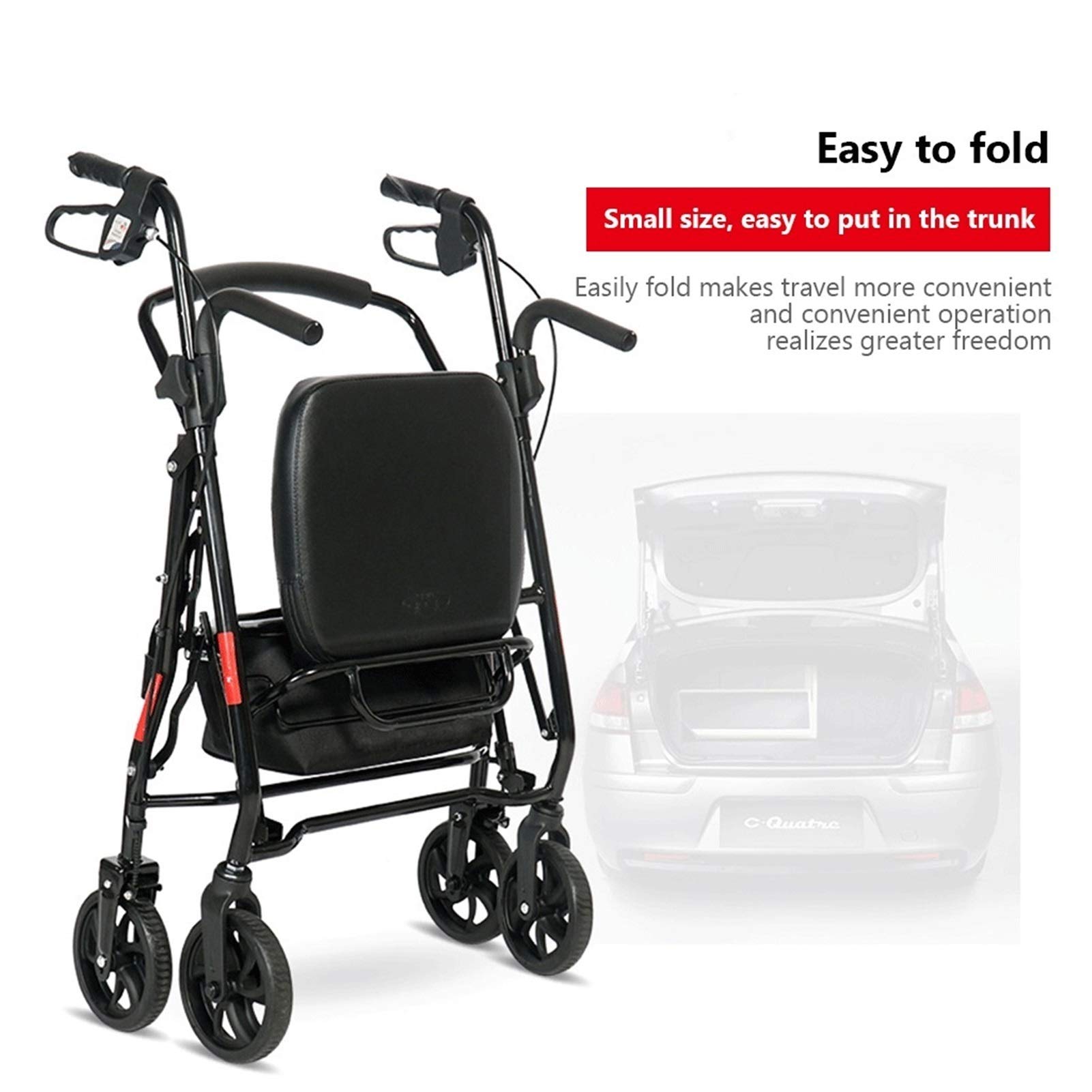 Walkers for Seniors Rolling Walker Foldable, Rollator Walker with Seat, Folding Rolling Walker Mobility Aid for Adult, Senior, Elderly & Handicap, Space Saver Rollator Walker,Supports 220 lbs