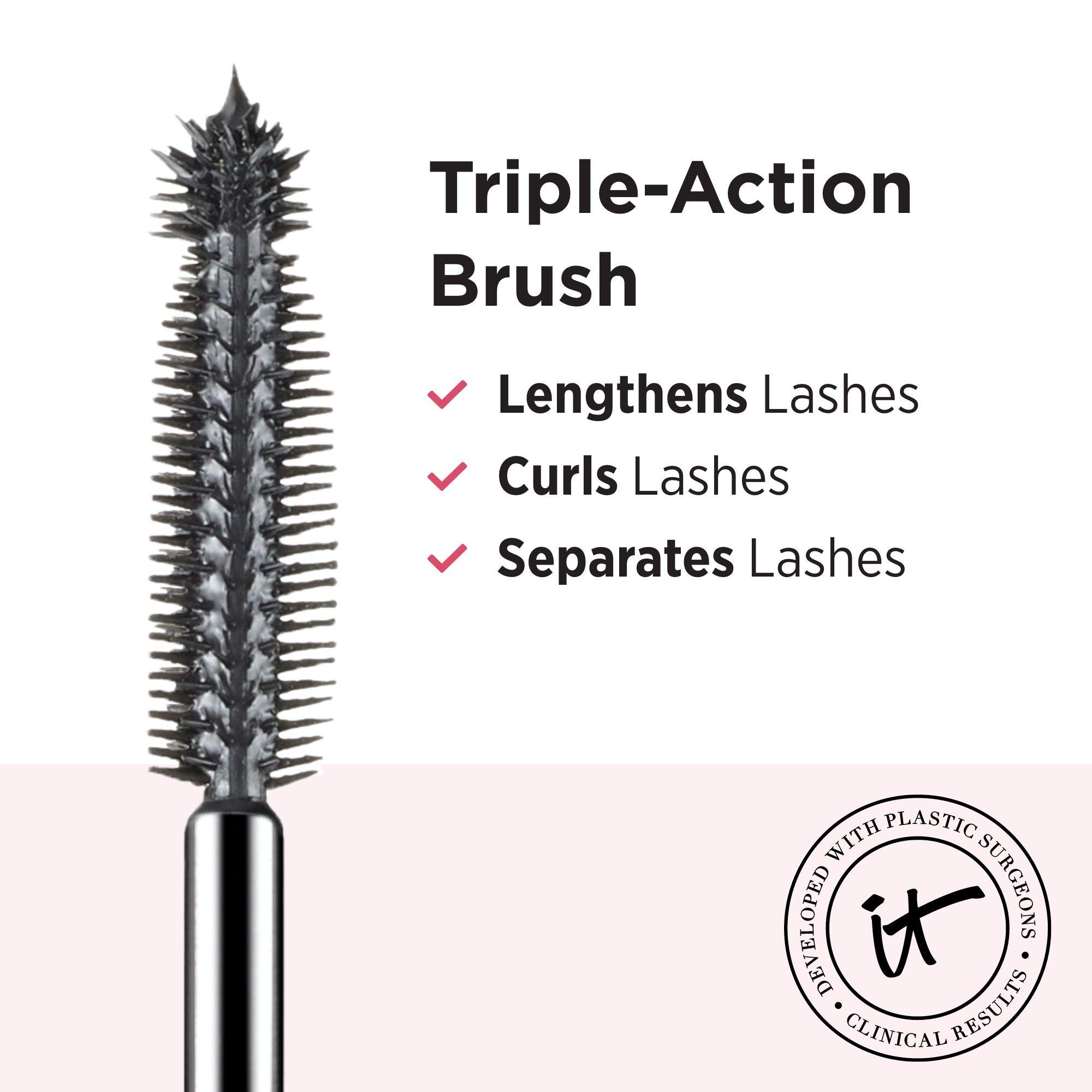 IT Cosmetics Hello Lashes 5-in-1 Mascara, Black - Volumizing Mascara, Lash Primer, Lash Serum, Lash Tint & Lash Curler - Lengthens & Separates Lashes - With Collagen, Biotin & Peptides - 0.33 fl oz
