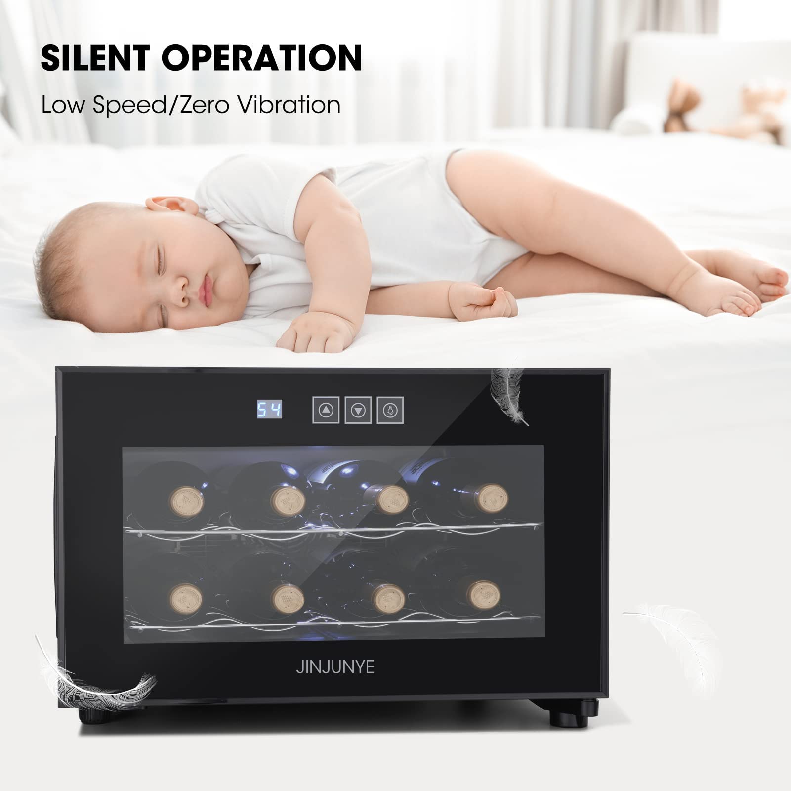JINJUNYE 6 Bottle Wine Cooler Refrigerator, Small Wine Fridge, Countertop Wine Cooler with Digital Temperature Control, Mini Freestanding Wine Cellars Glass Door, High-End Gift
