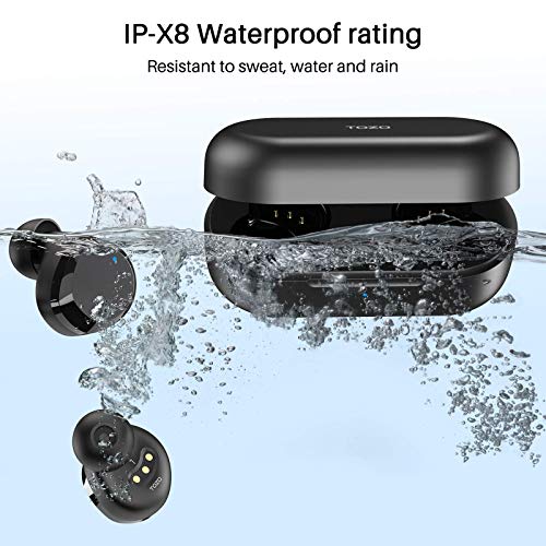 TOZO T12 2022 Wireless Earbuds Bluetooth 5.3 Headphones Black & TOZO T12 Protective Silicone Case Shockproof Soft Skin Cover Black