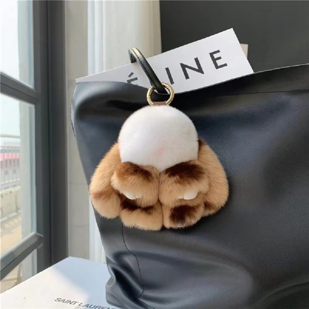 Soft Fluffy Rabbit Keychain Cute Plush Bunny Key Rings Plush Bunny Key Rings Faux Fur Keyring Pompom Keychain Decoration (white)