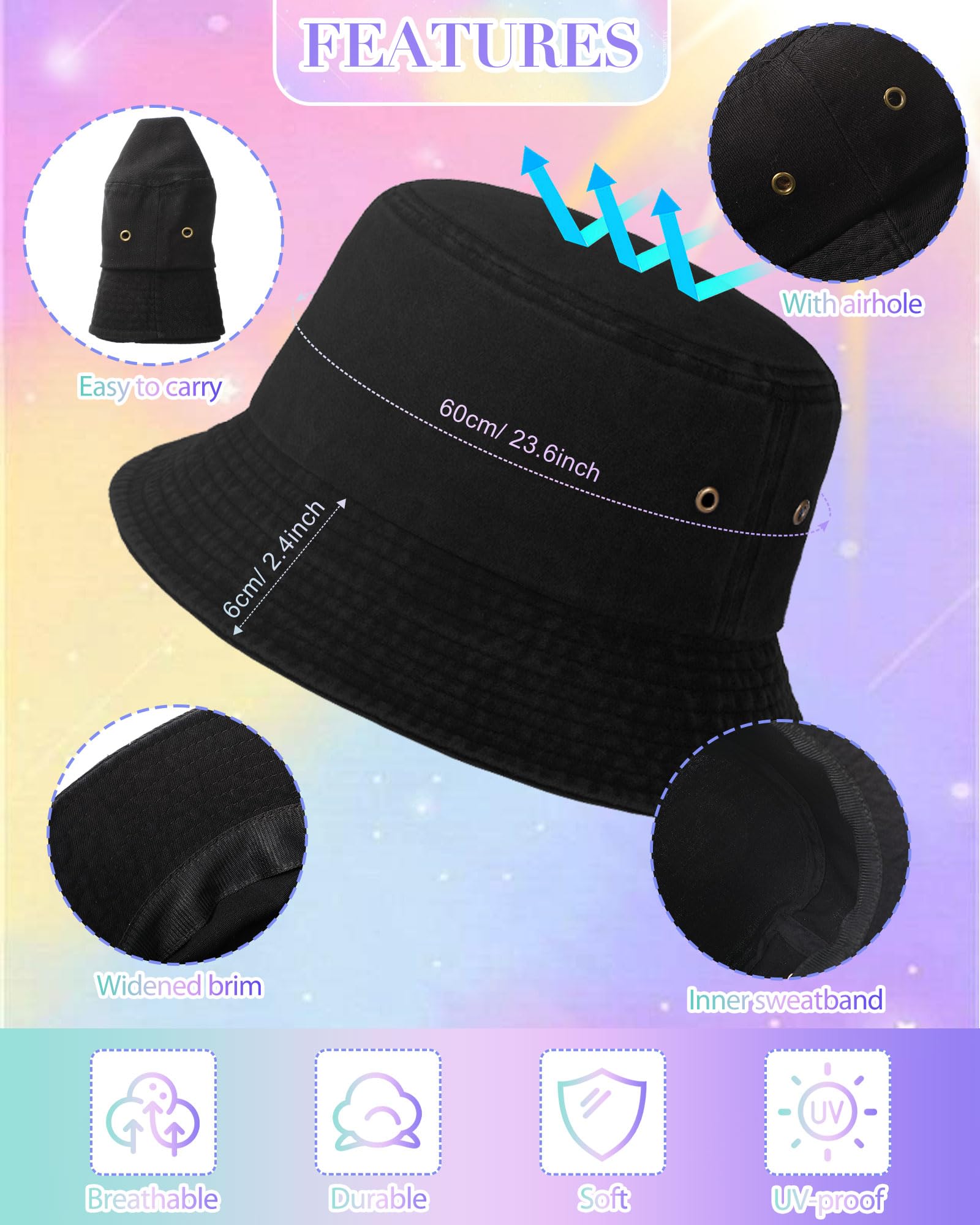 ramede 18 Pcs Bucket Hat Bulk Solid Color Hats Unisex Summer Beach Fishmen Cotton Packable Outdoor Bucket Cap for Women Men(Vivid Colors)