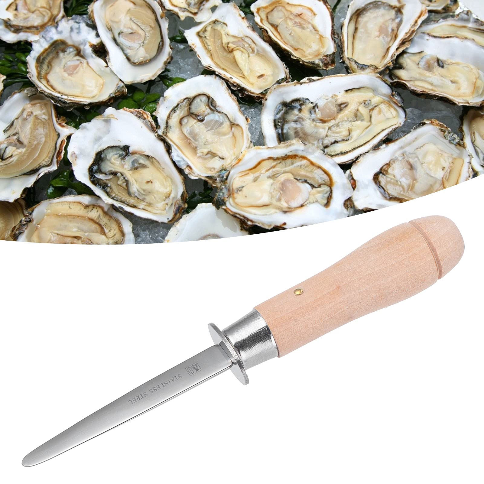 Vakitar Stainless Steel Oyster Knife with Long Handle Large Labor‑saving Oyster Shucking Knife for Seafood Oysters, Feasts, Shells