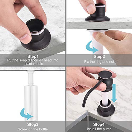 SAMODRA Kitchen Sink Soap/Lotion Dispenser, Brass Pump Head Oil Rubbed Bronze 17 OZ Bottle Built in Design Refill from The Top for Granite Thick Deck Installs