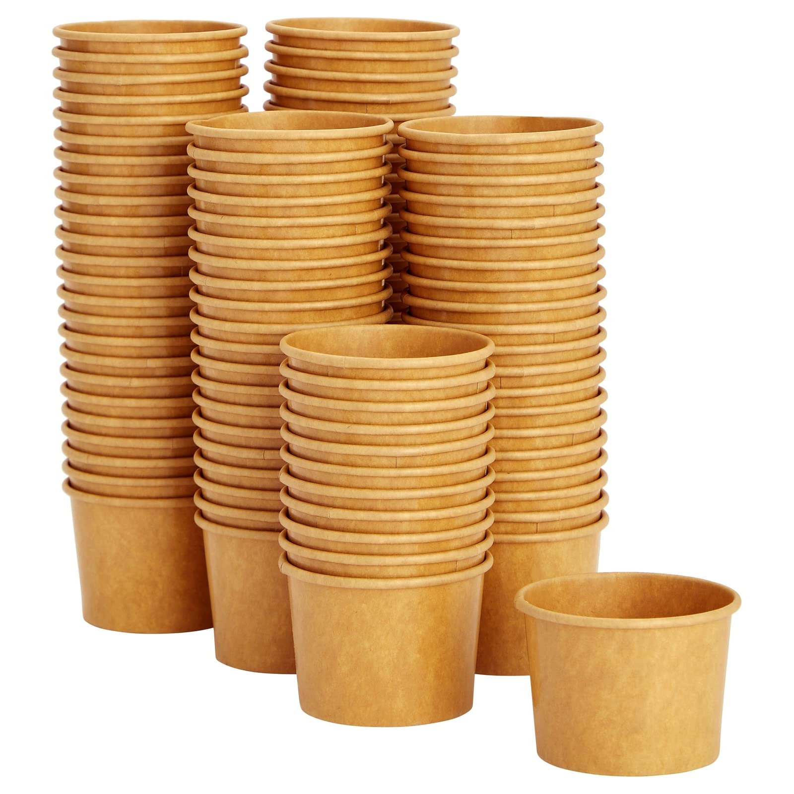 Juvale 100 Pack Disposable Paper Ice Cream Cups, Dessert Bowls for Sundae Bar, Frozen Yogurt (Brown, 5 oz)