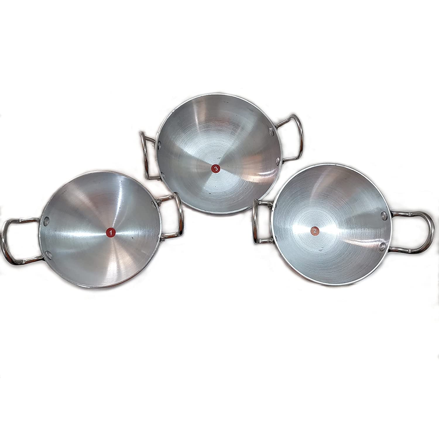 Satre Online And Marketing Aluminium Small Kadhai Set of 3 Different Size -Color White