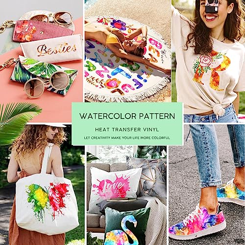 Watercolor Heat Transfer Vinyl,12" x 10",Ink Pattern Iron-on Vinyl Tie Dye Print HTV Rolls Bundle for T-Shirts Clothes Fabric,Heat Press Vinyl DIY Supplies