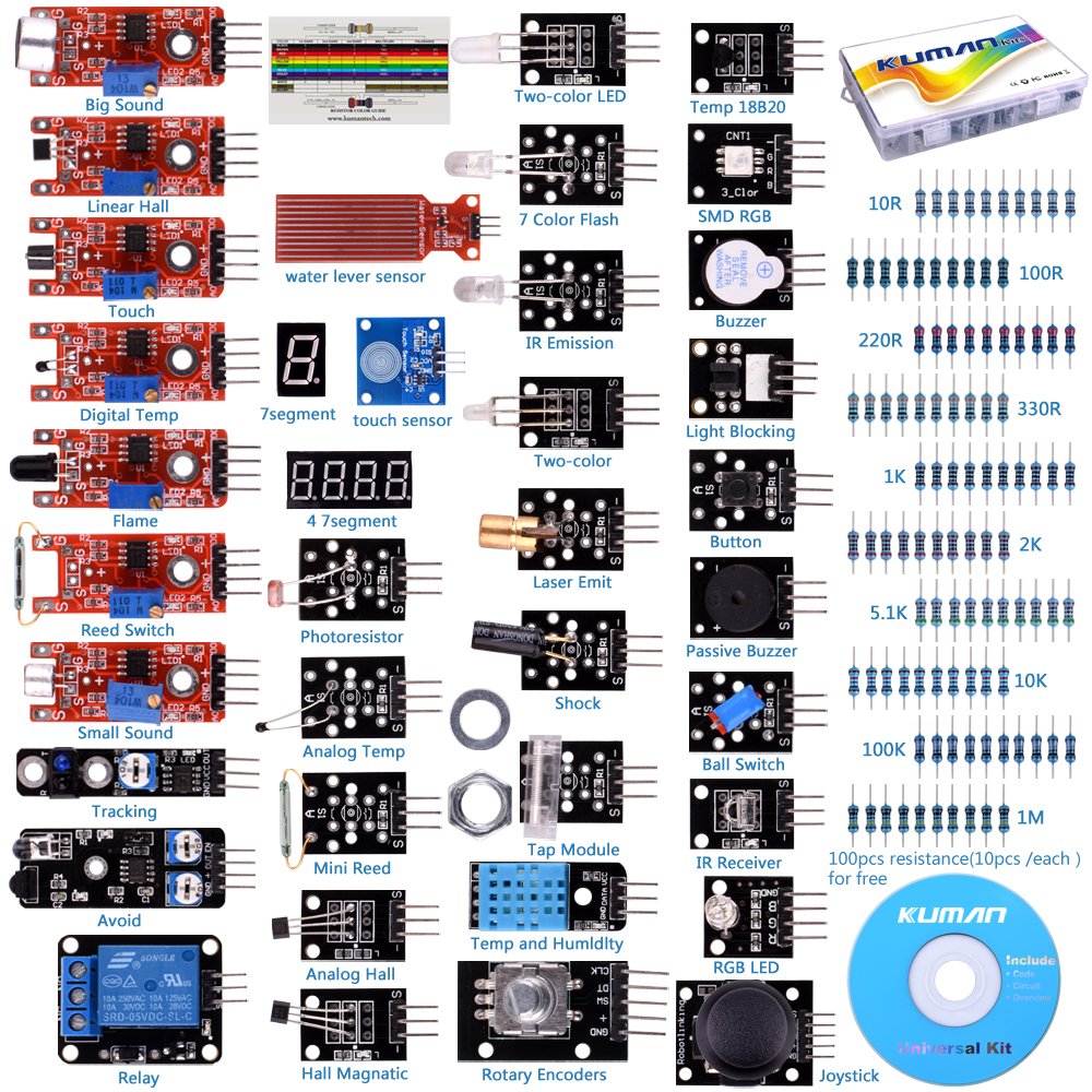 KINCREA KUMAN 38 modules Sensor Kit for Raspberry Pi RPi 3 2 Model B B+ A A+, 44 Components Kits K5 (38 modules Sensor kit)