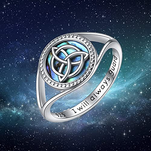 NIFUNAO Eternity Celtic Knot Ring 925 Sterling Silver Abalone Ring Wedding Band for Women Size 6-9