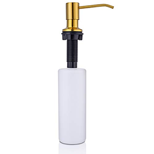 SAMODRA Soap Dispenser for Kitchen Sink, Premium Stainless Steel Pump Head 17 OZ Bottle 3.15 Inch Threaded Tube for Granite Thick Deck Installs (Brushed Brass)