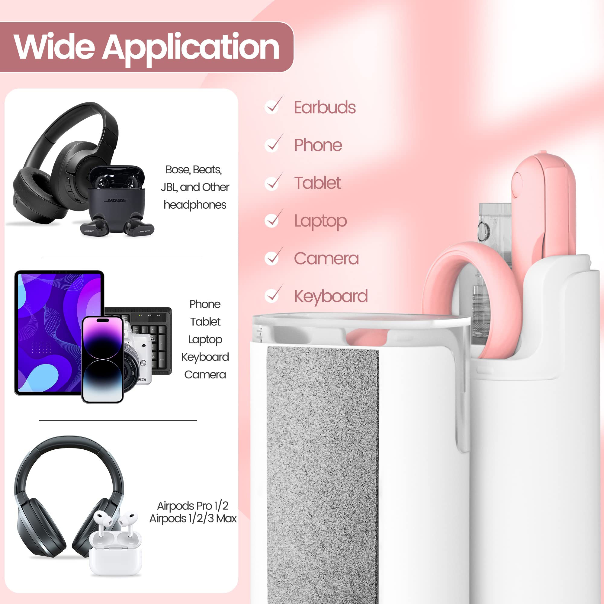 Laptop Screen Keyboard Earbud Cleaner Kit,Electronics Cleaning Tool for MacBook iPad iPhone Pro Cell Phone,airpod Cleaner kit,Computer Cleaning Tool Kit(Pink)