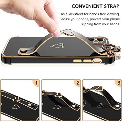 Telaso iPhone 11 Love Heart Case - Cute Wristband Kickstand & Soft TPU Bumper for Girls & Women - Black