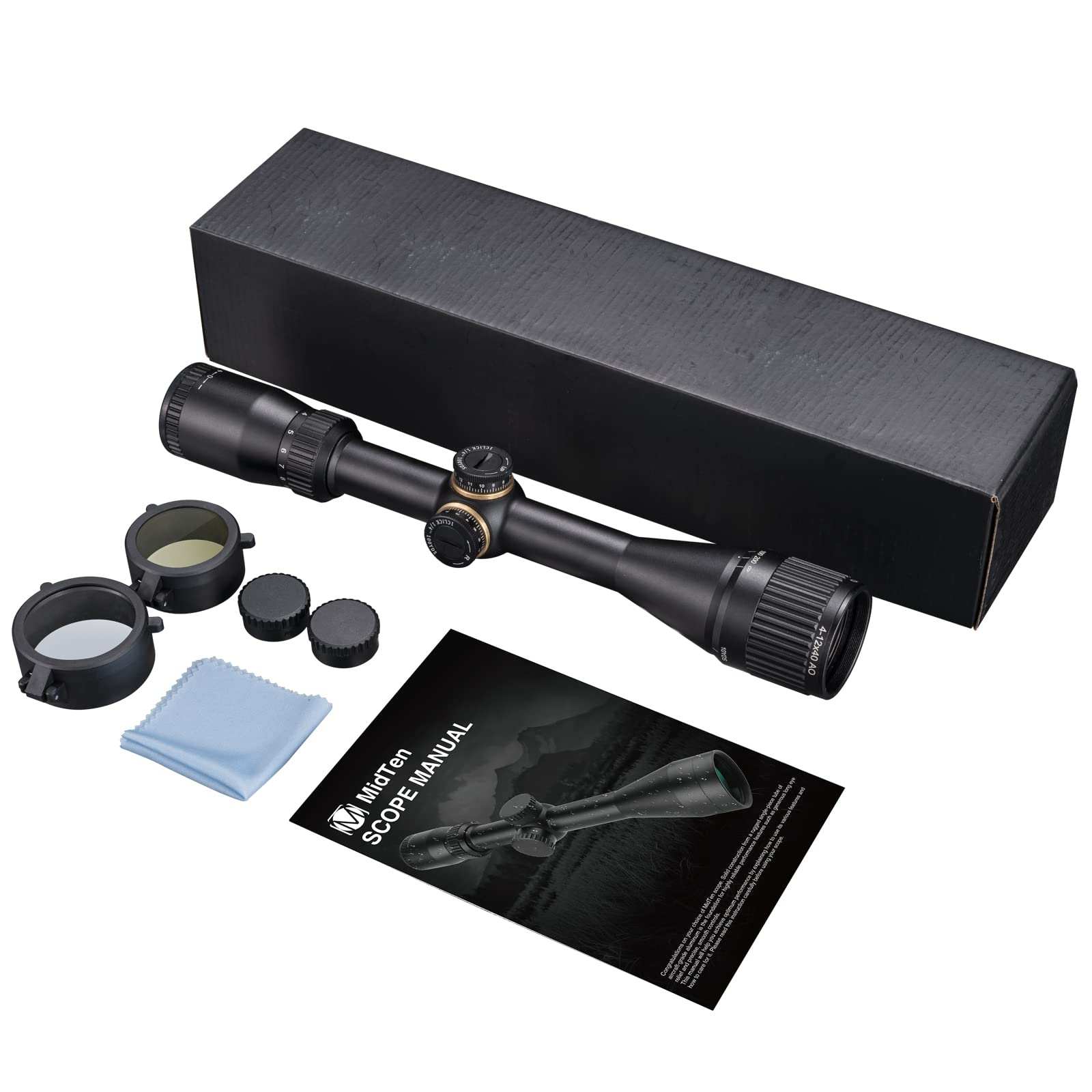 MidTen SFP 4-12x40 AO Tactical Rifle Scope with 4" Eye Relief Adjustable Objective Dead-Hold BDC Reticle Optics 1-inch Tube Riflescopes for Hunting Shooting