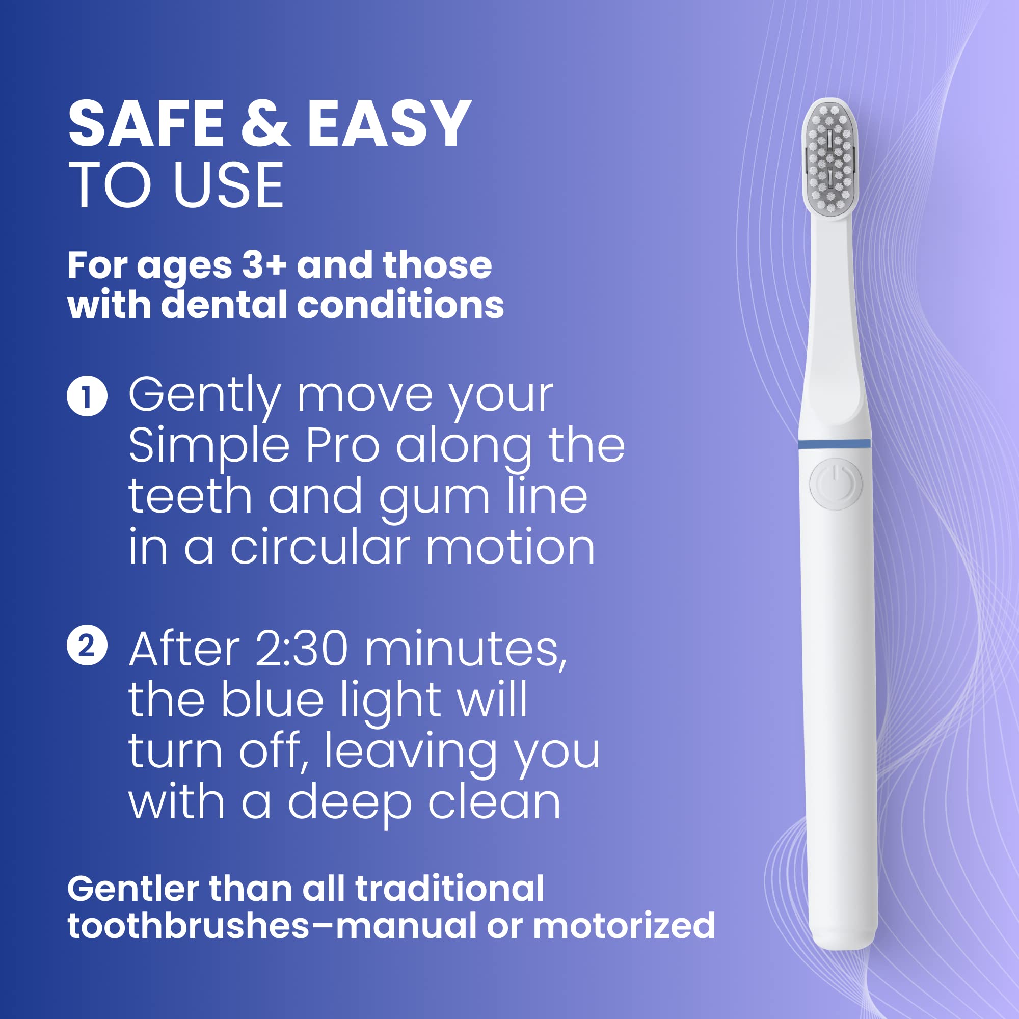 Tromatz Simple Battery Powered Toothbrush for Adults and Kids - Bioelectric Microcurrent Wave - Non-Replaceable Brush Head and Battery - No Vibration, Soundless, Waterproof - Blue