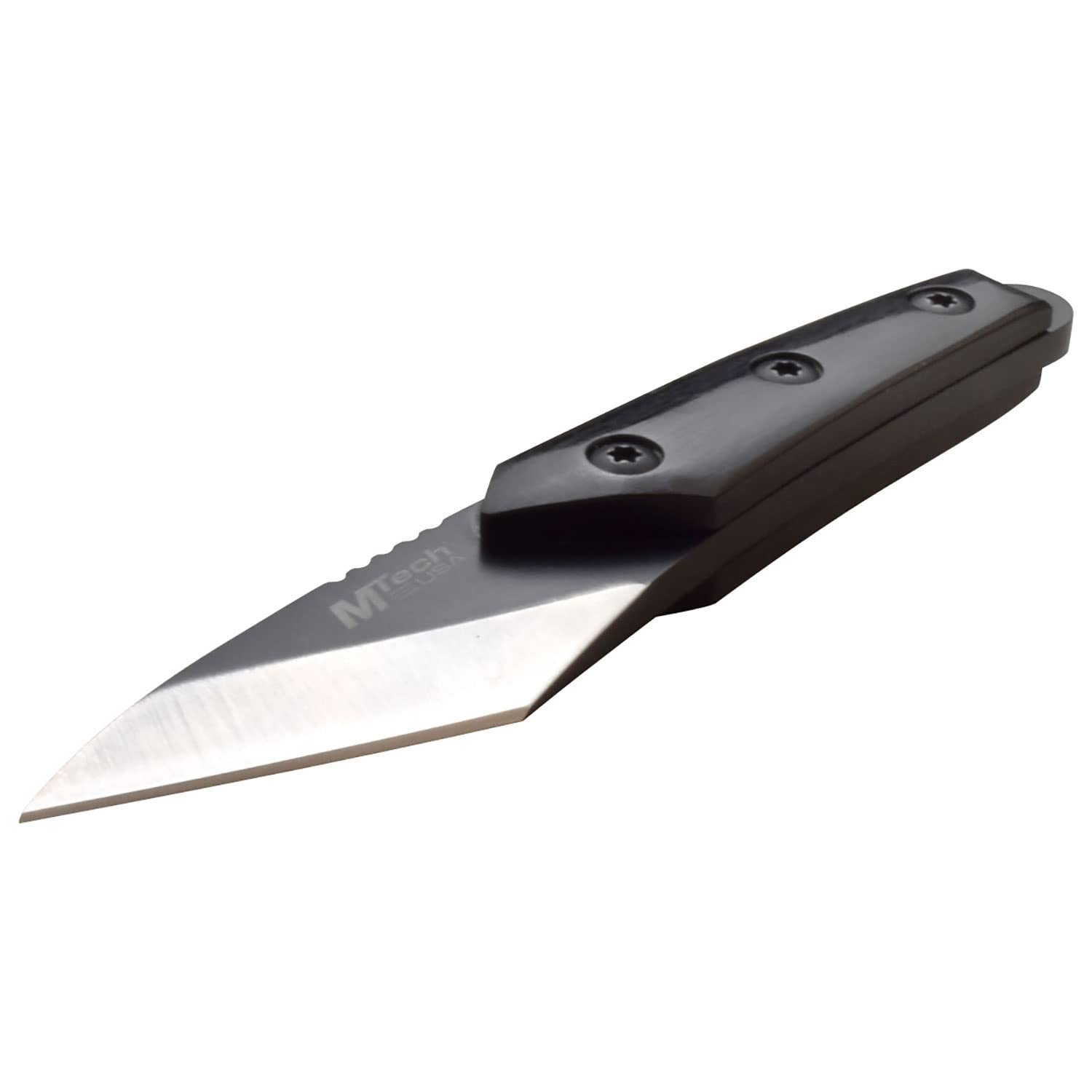 MTech USA – Fixed Blade Knife – Neck Knife - Black and Satin Finish Stainless Steel Blade w/Black Wood Handle, Full Tang, Kydex Sheath - Hunting, Camping, Survival, EDC – MT-20-93B
