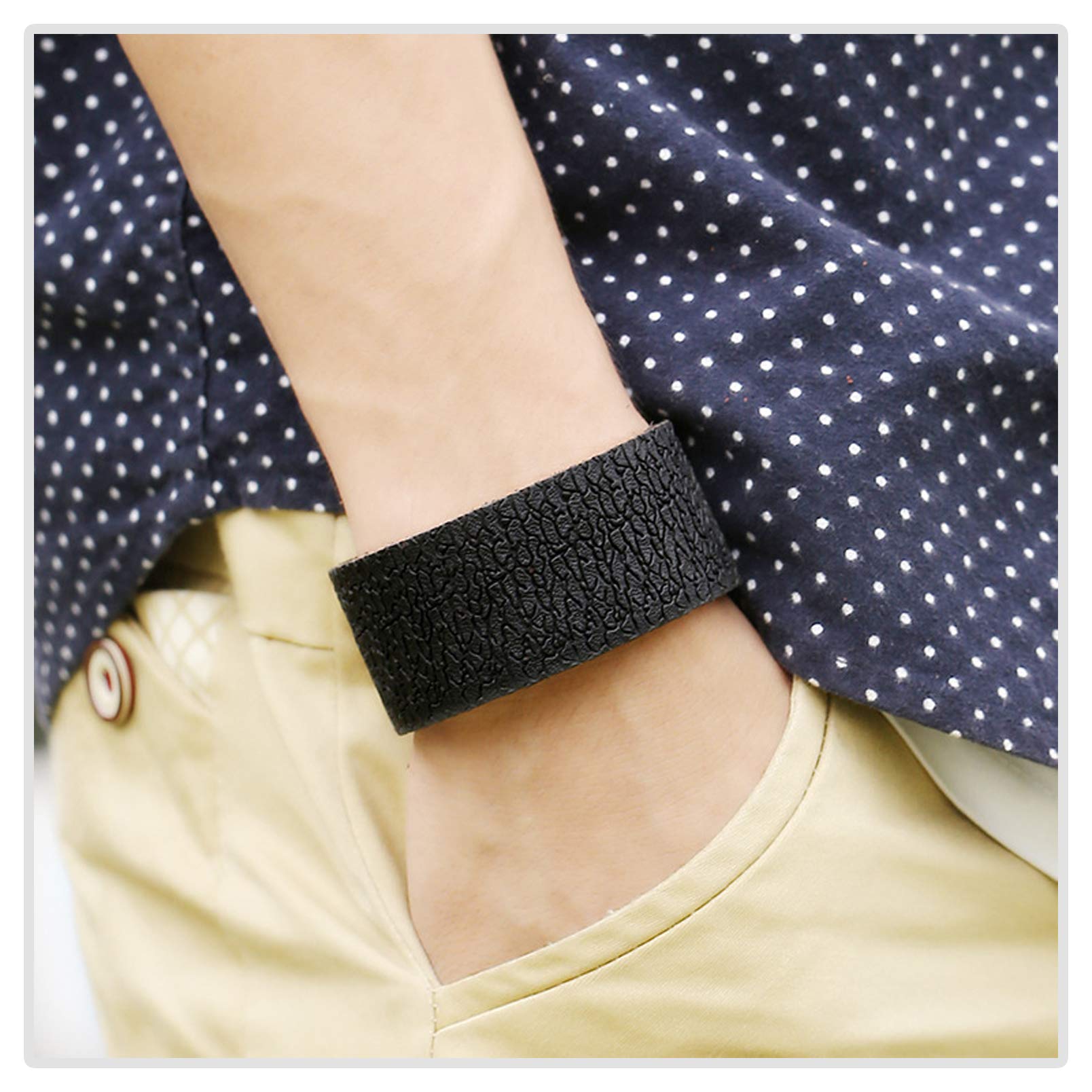 Mgutillart Punk Vintage Metal Buckle Bracelet Wide Leather Cuff Bracelet(Black)