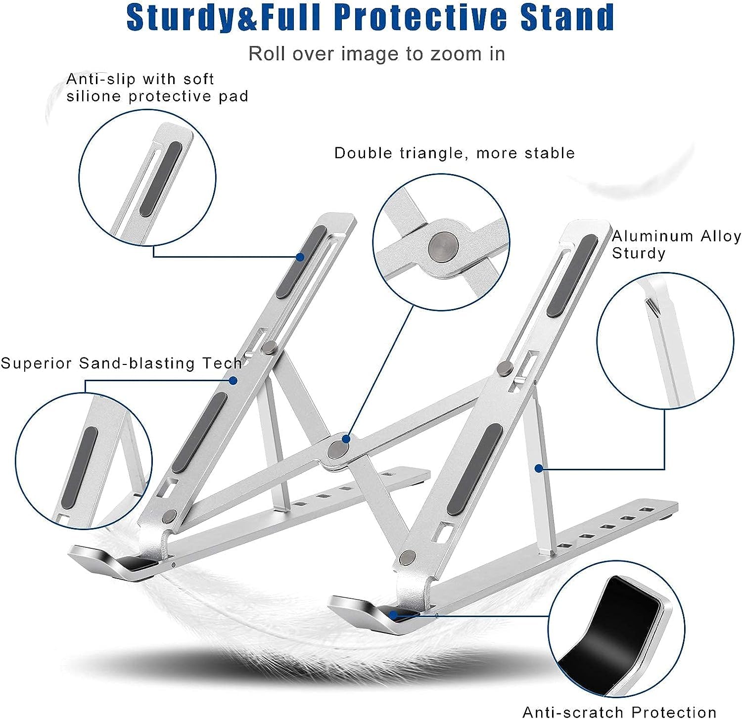 Laptop Stand Adjustable Computer Stand Aluminum Riser Holder Compatible with MacBook Air Pro, HP, Dell, More 10-15.6” Laptops Collapsible and Non-Slip Metal