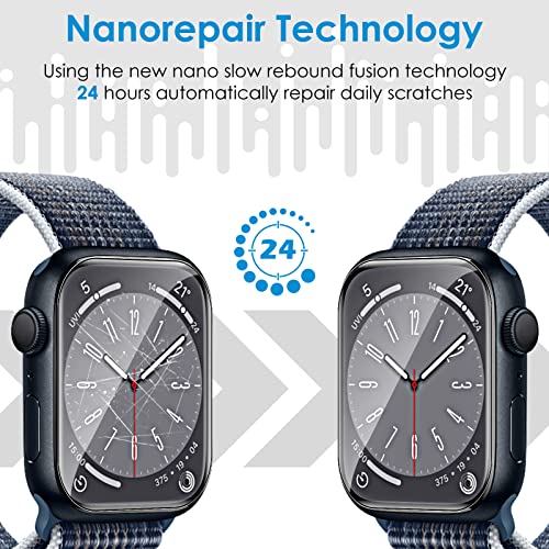 UniqueMe 8 Pack for Apple Watch Series 9/8/7 Screen Protector 45mm, [Strong Asorption] [Flexible TPU Not Glass][Non-Bubbles] iWatch Anti-Scratch Replacement Protection HD Clear Cover Soft Film