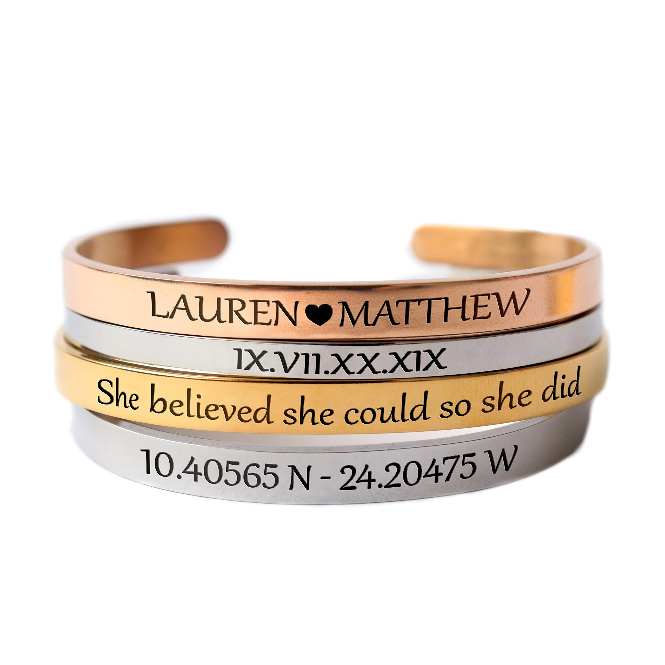 MIA·MIA Personalized Bracelets for Women, Custom Inspirational Engraved Names, Dates & Messages Cuff Bangles