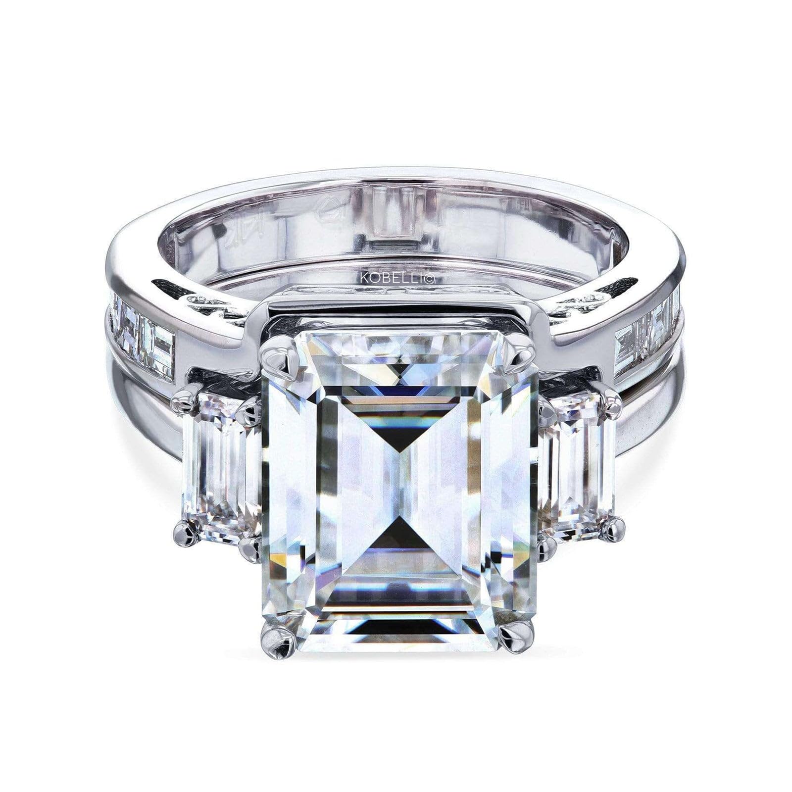 Kobelli 6 Carat TW 3-Stone Emerald Moissanite Bridal Set - 4.5 G-H