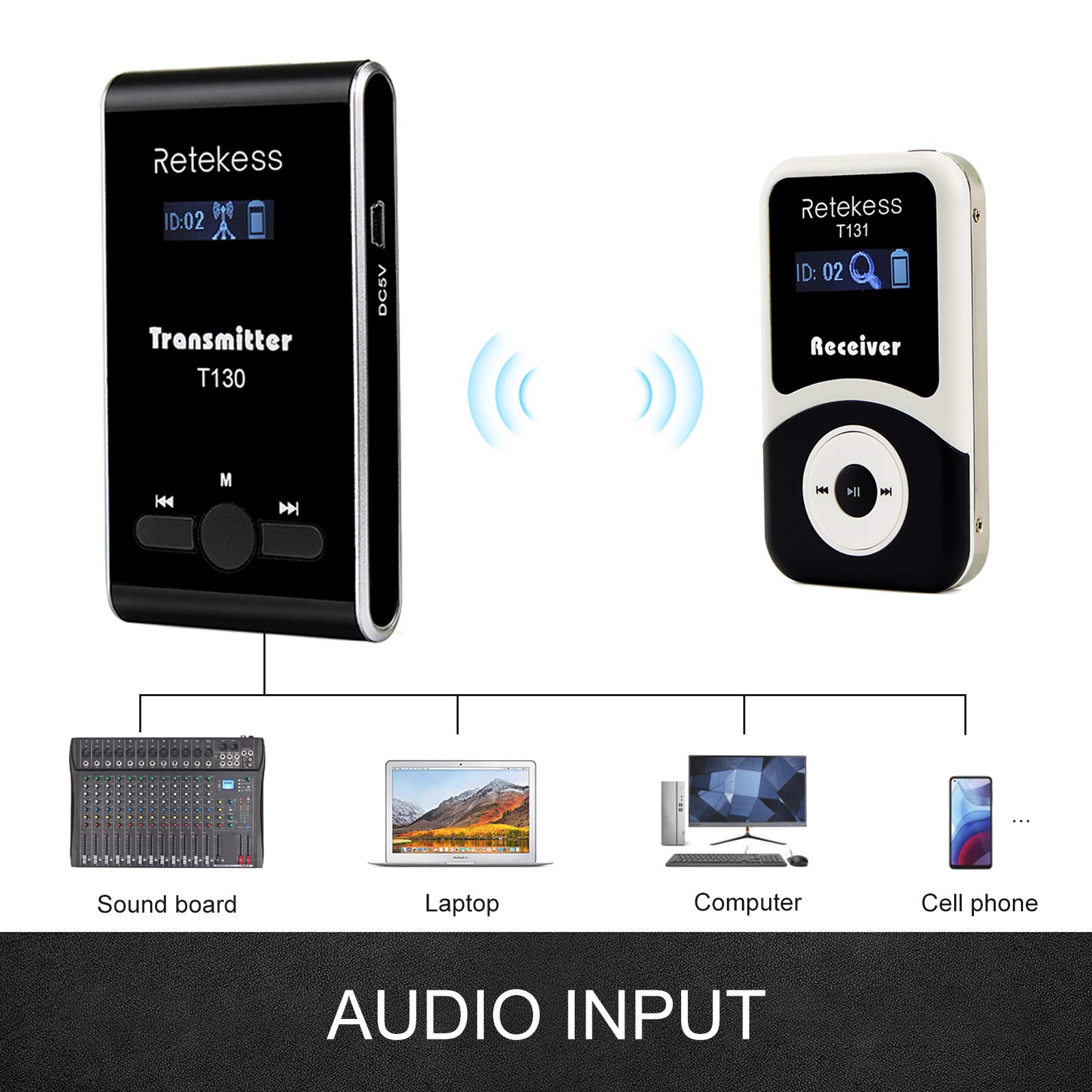 Retekess Case of 2 Transmitter 15 Receivers, T130 Wireless Tour Guide Transmitter with Lavalier Microphone, Simultaneous Interpreting for Training, Teaching, Factory