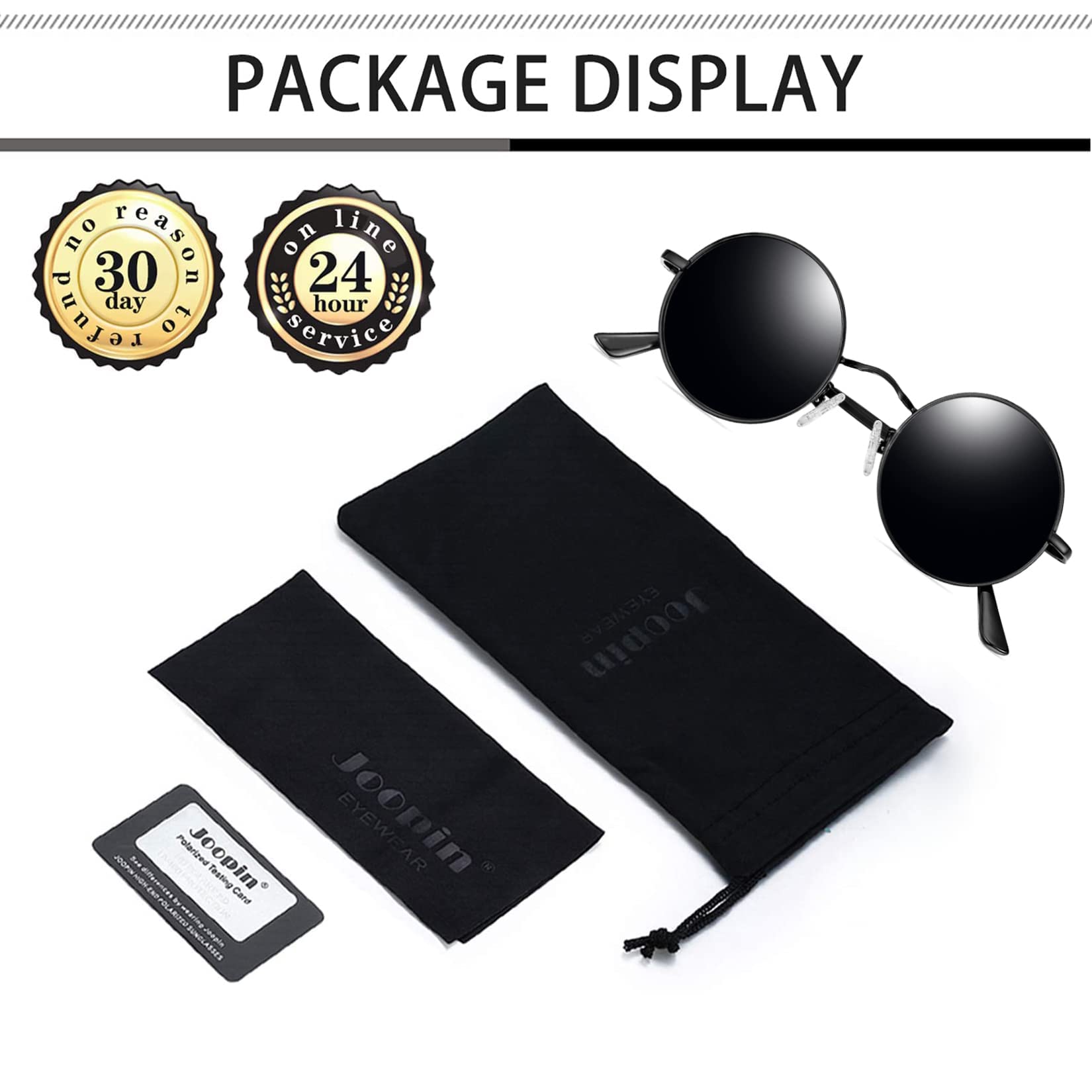 Joopin Polarized Round Sunglasses Circle Sun Glasses UV Protection Circular Shades for Men Women Small Sunnies Costume (Black Simple Packaging)