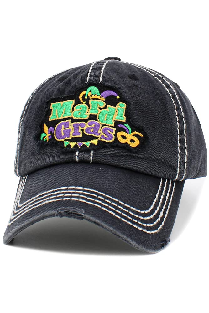 ScarvesMe Women Mardi Gras Washed Embroidered Vintage Cotton Distressed Baseball Cap Purple