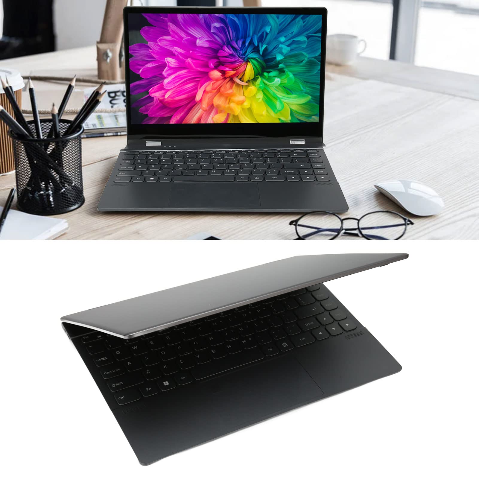 Laptop, 12G RAM Fingerprint Unlock Four Modes 14.1 Inch Laptop 360 Degree Flip for Windows 10 11 (US Plug 512GB)