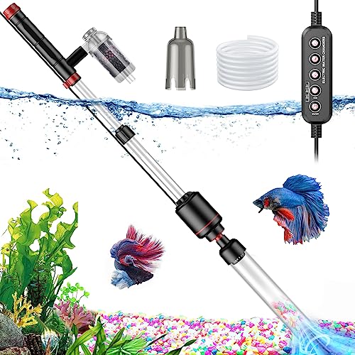 Suness Fish Tank Cleaner Vacuum: 24W Electric Aquarium Vacuum Gravel Cleaner with Strong Suction for Automatic Water Change Wash Sand Water Shower and Water Circulation, Timed Off