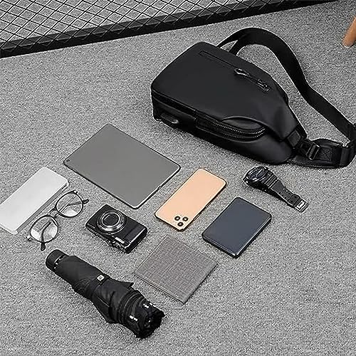 Waterproof Shoulder Bag, Leather Sling Bag for Men and Women, Chest Crossbody Daypack, Multipurpose Cross Body Chest Bag (Black)